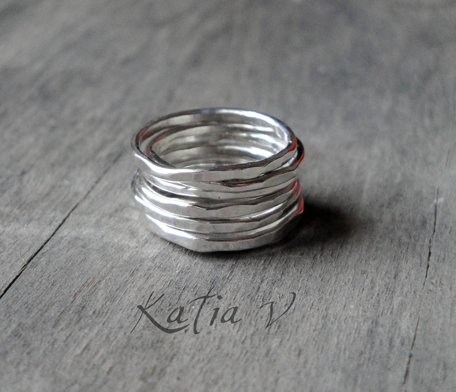 Silver Stacking Rings Set Stackable Rings Hammered Silver - Etsy