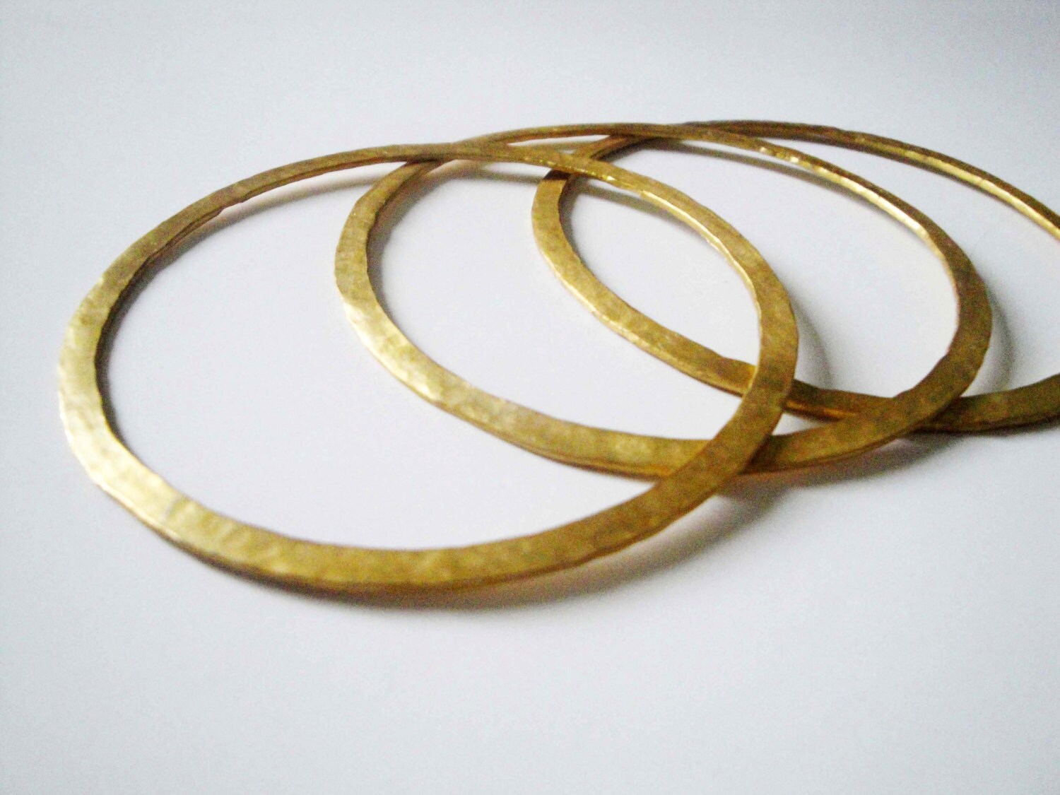 24ct Gold Plated Bronze Bangle Bracelets Hammered Set of 3 - Etsy