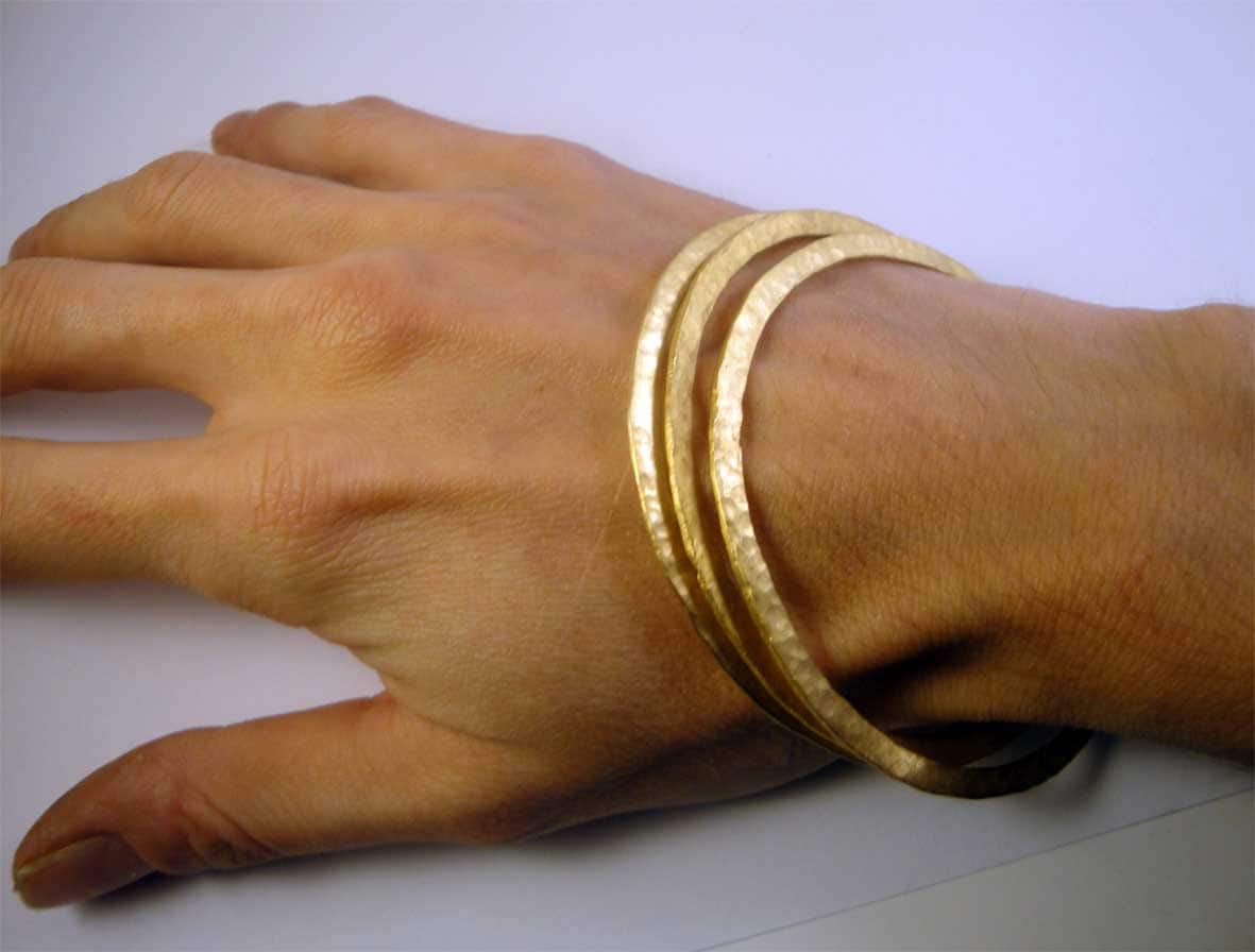 24ct Gold Plated Bronze Bangle Bracelets Hammered Set of 3 - Etsy