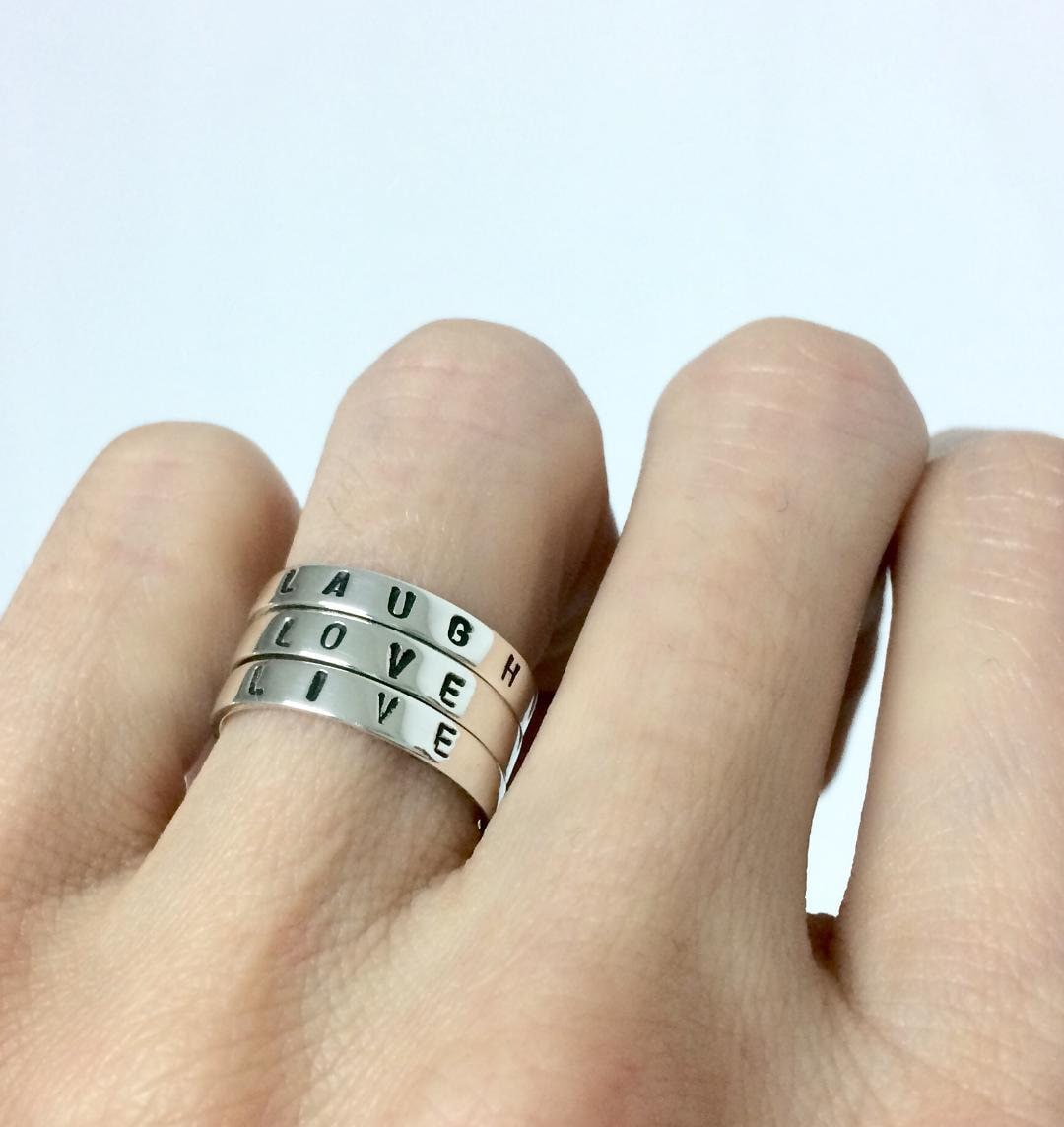 Personalized Silver Rings,silver Text Ring Set of 3,, Name Ring ...