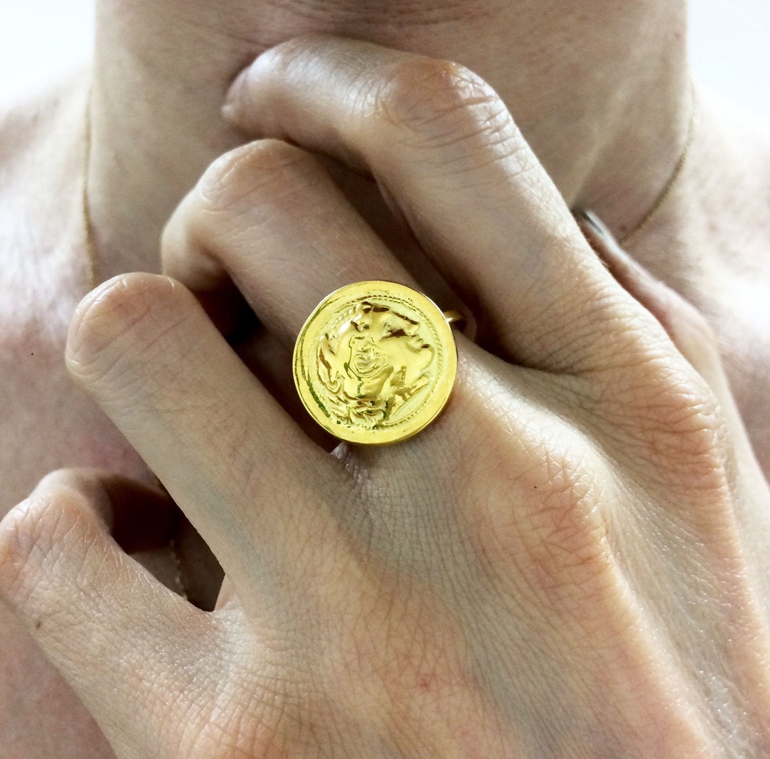 Gold Coin Ring, Gift for Her, Gold Plated Greek Coin Ring, Replica ...