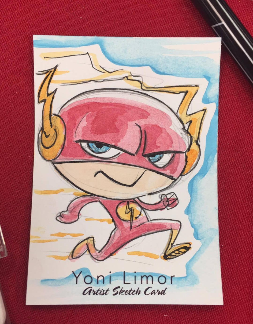 The Flash (barry Allen)- WATERCOLOR Sketch Card ACEO Original Art - Etsy