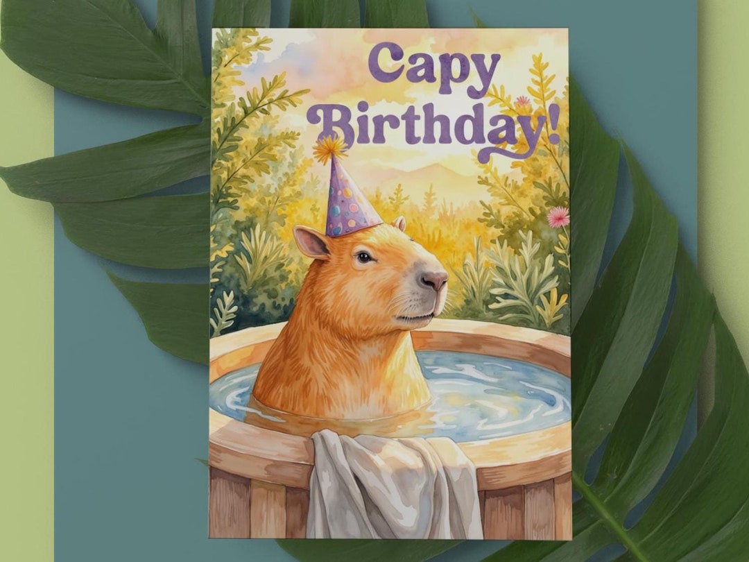 Capybara Capy Birthday Card - DIGITAL Download - Printable Watercolour ...