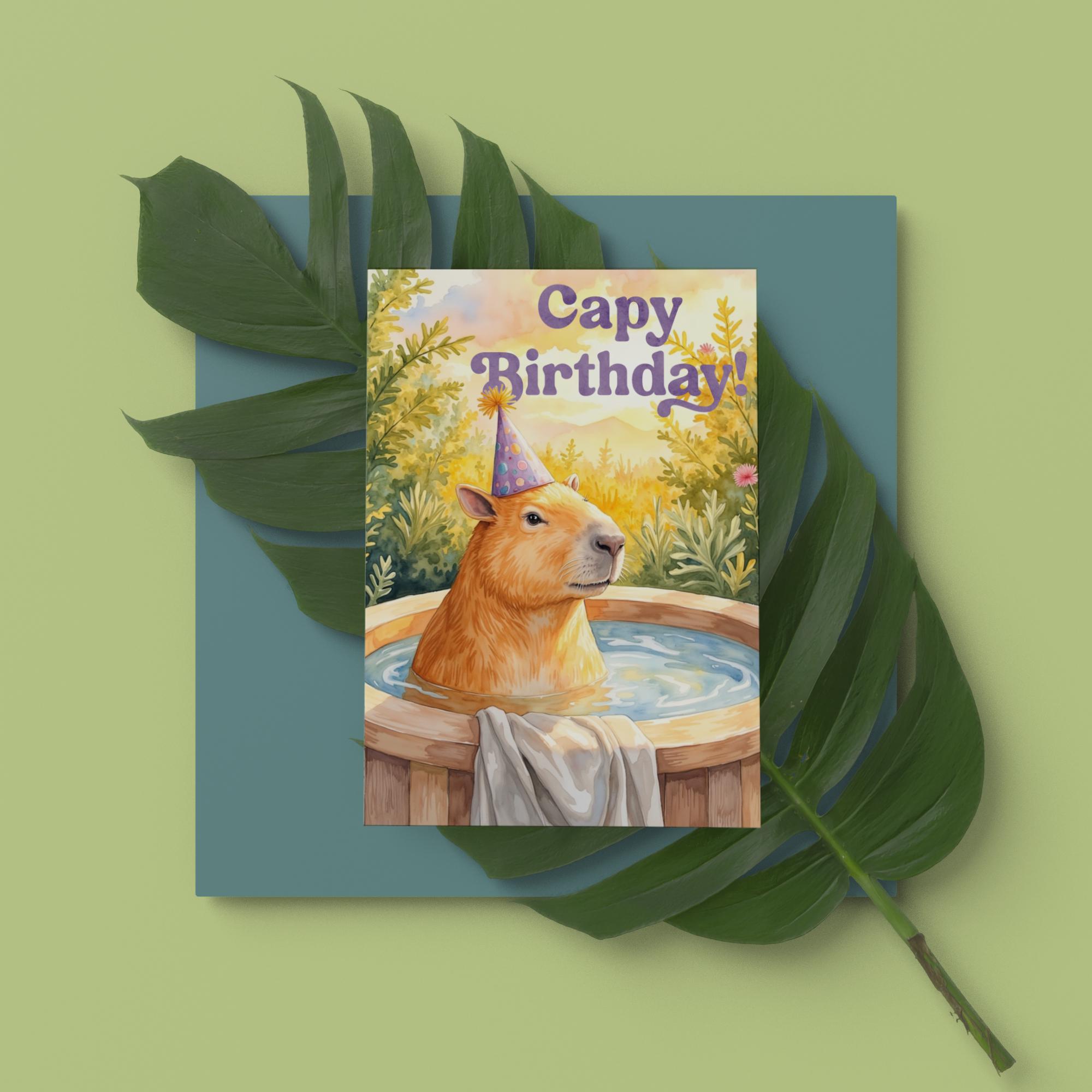 Capybara Capy Birthday Card - DIGITAL Download - Printable Watercolour ...