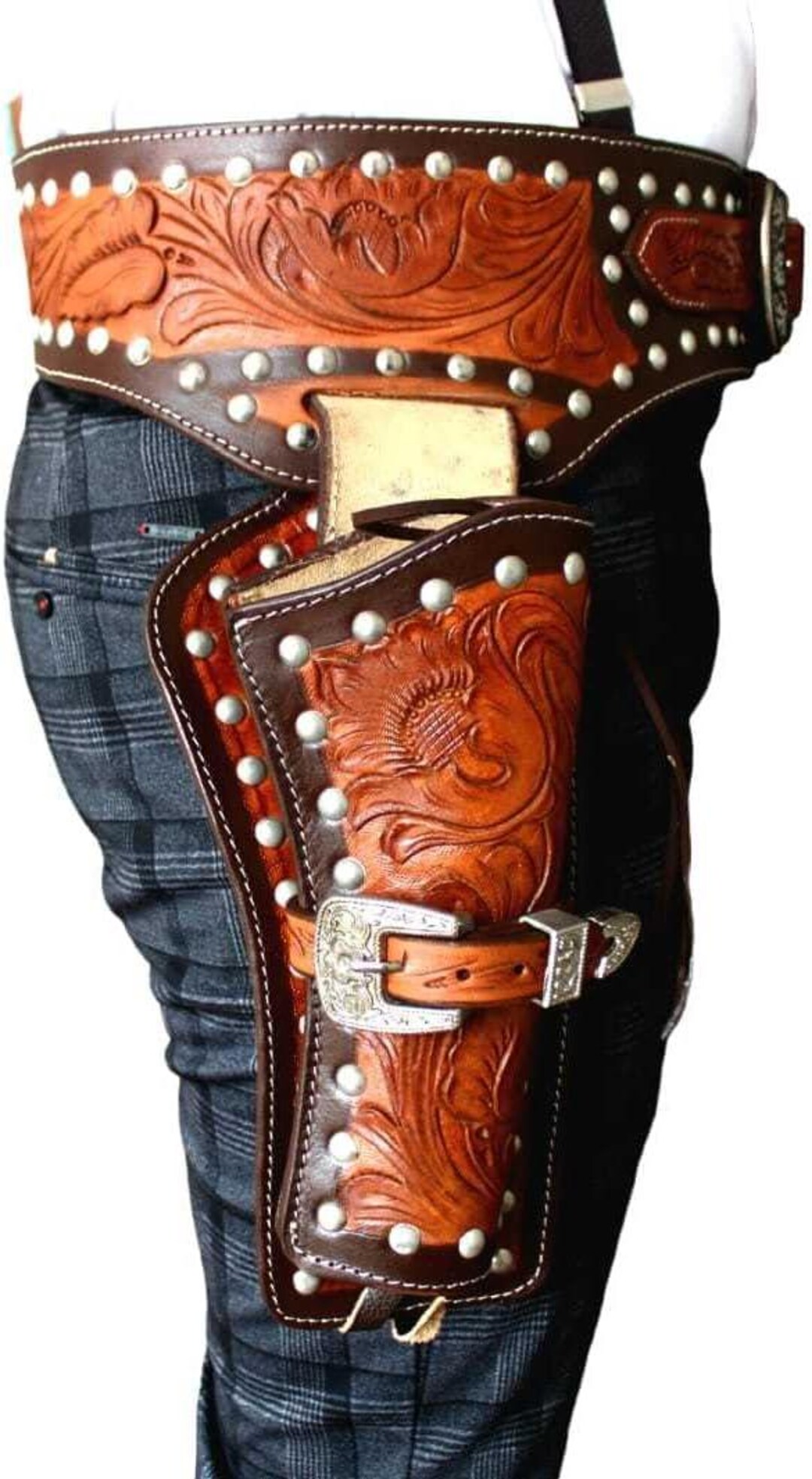 Full Grain DD Harness Buff Leather Gun Holster, Heritage Rough Rider 357 Magnum Holster, Cowboy ...