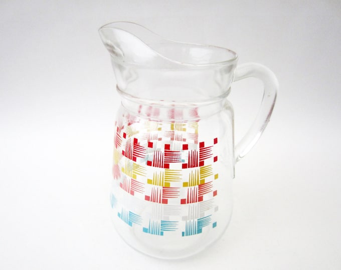 1950s French Vintage Glass Pitcher⎮colorful Abstract Geometric Pattern ...