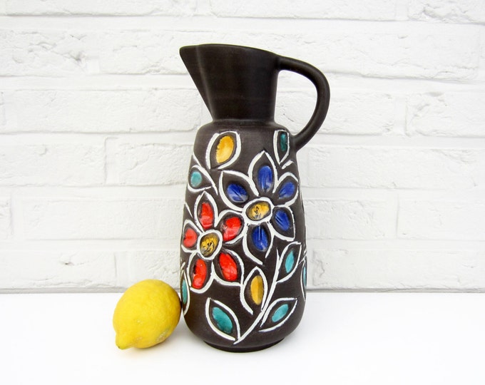 1950s Ceramic Pitchertextured Valcera Swiss Potterycolorful ...