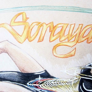 1990s OOAK Original Drawing⎮soraya Pin up Woman⎮pencil Pastel on Paper ...