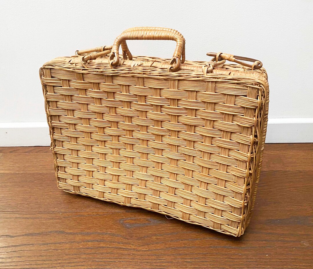 Vintage Suitcase Rattan Wicker Woven for Picnic Country Guinguette ...
