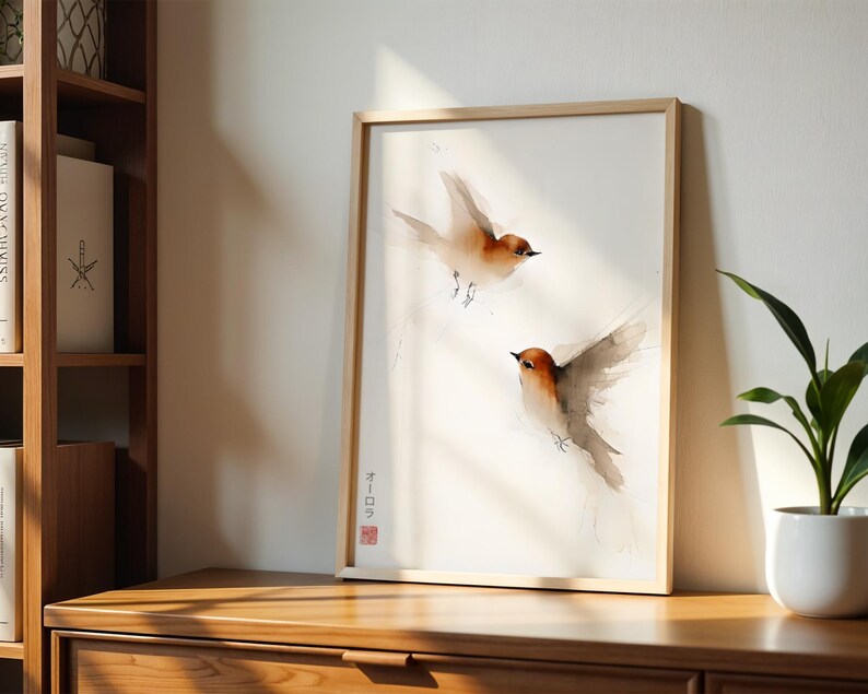 Minimalist Bird Art Print – Japandi Wall Art, Wabi Sabi Aesthetic ...
