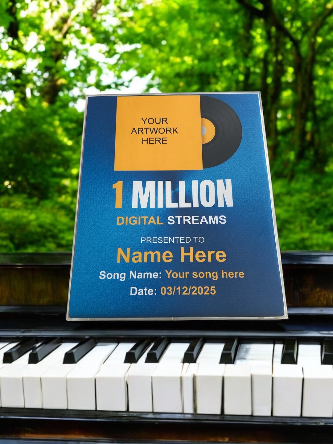 Music Streaming Custom Plaque Award, Blue Chrome and Yellow Vinyl ...