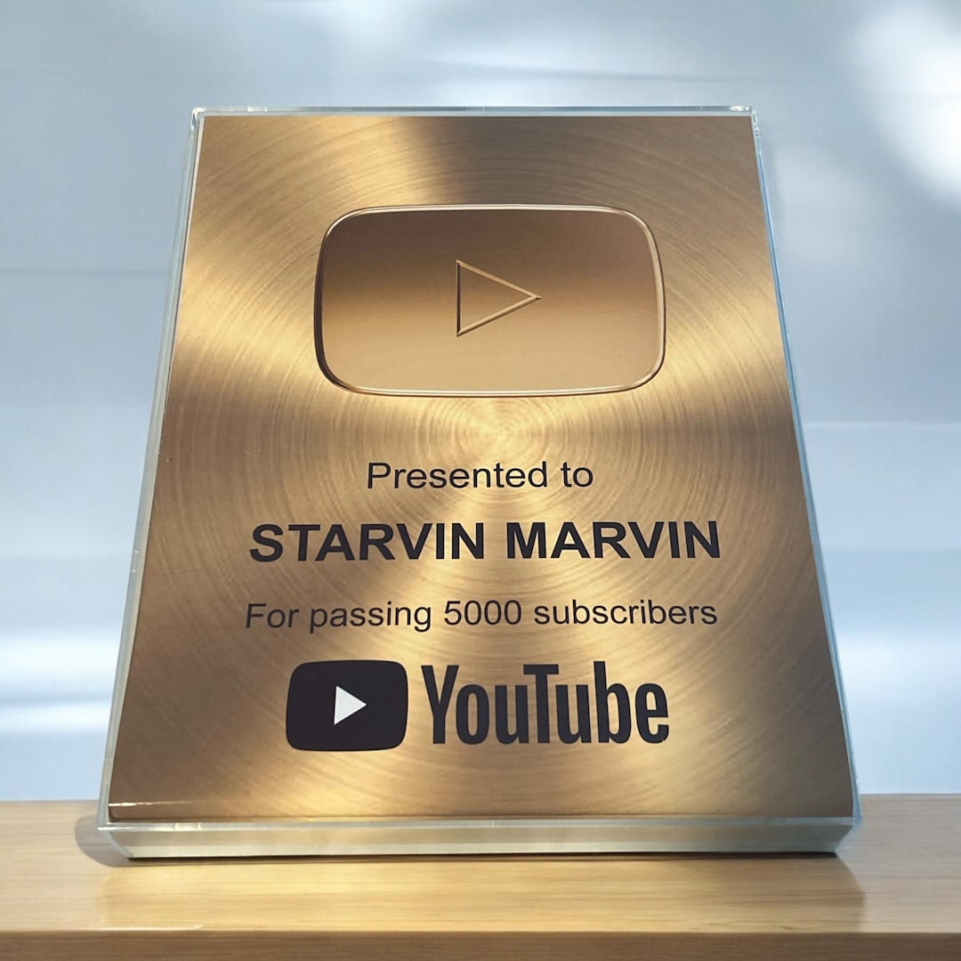 Gold Play Button Award | Youtube Plaque - Etsy