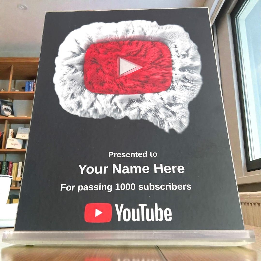 FURRY Youtube Custom Plaque Stand | 3D Metallic Mirror Play Button ...
