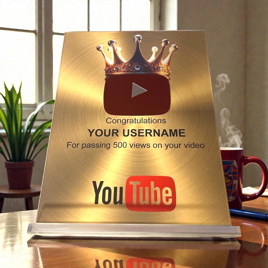 Youtube Gold Crown 3D Play Button Mirror Award Plaque - Etsy Canada