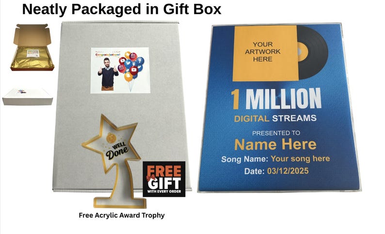 Music Streaming Custom Plaque Award, Blue Chrome and Yellow Vinyl ...