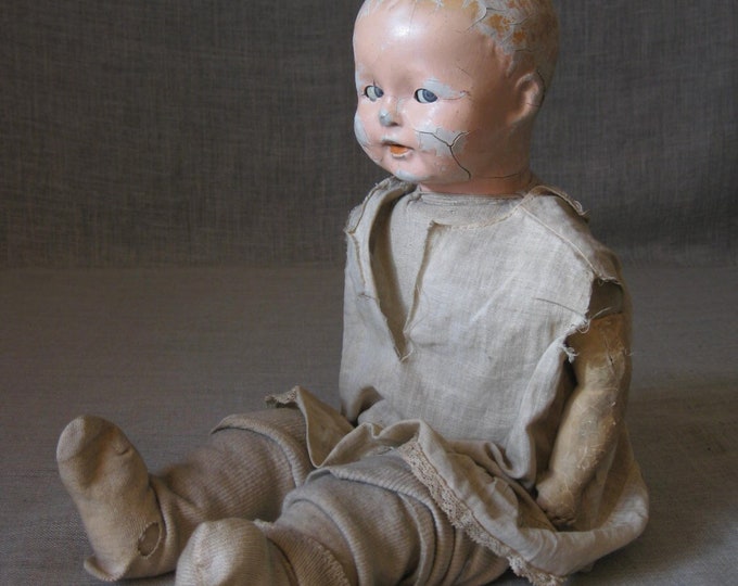 Vintage Sideways Glancing Doll, Antique Composite and Cloth German Toy ...