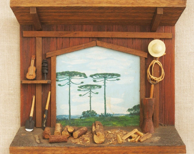 Vintage Room Diorama, Rustic Interior Wall Decor, Wooden Miniatures ...