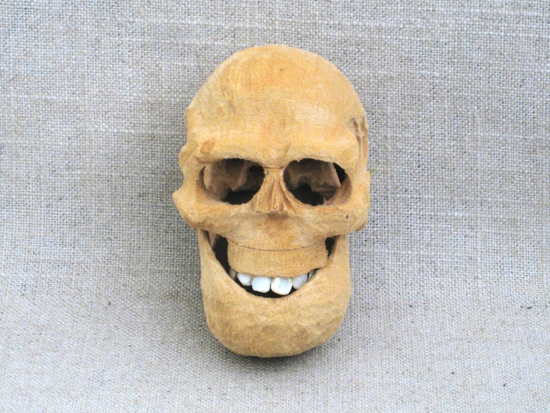 Folk Art Skull Carving, Male Figure Wood Sculpture, Oddities Unusual ...