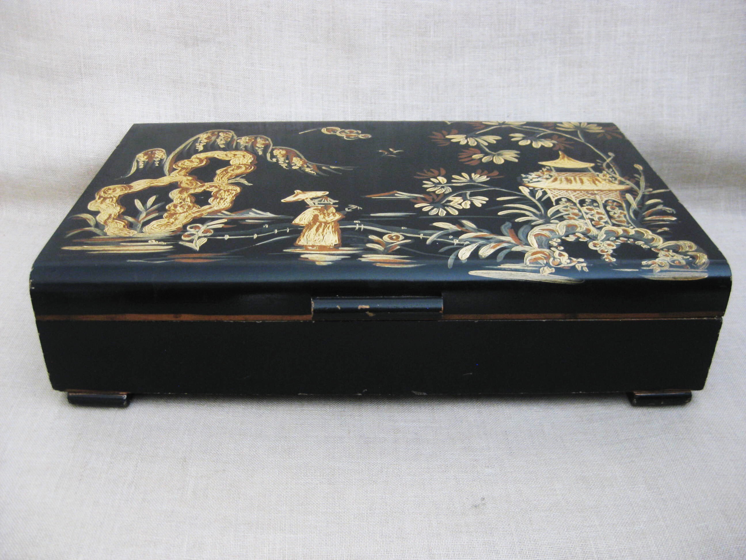 Vintage Asian Style Box, Tole Painted Multi-Purpose Hand Painted ...