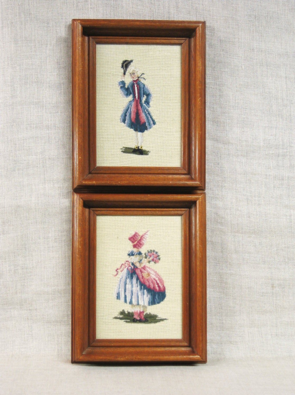 Vintage Needlepoint Set Male and Female Portrait, Petit Point, Pair ...