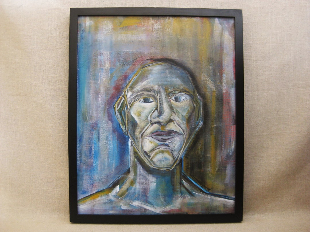 Abstract Male Portrait Painting, Original Contemporary Framed Wall Art ...