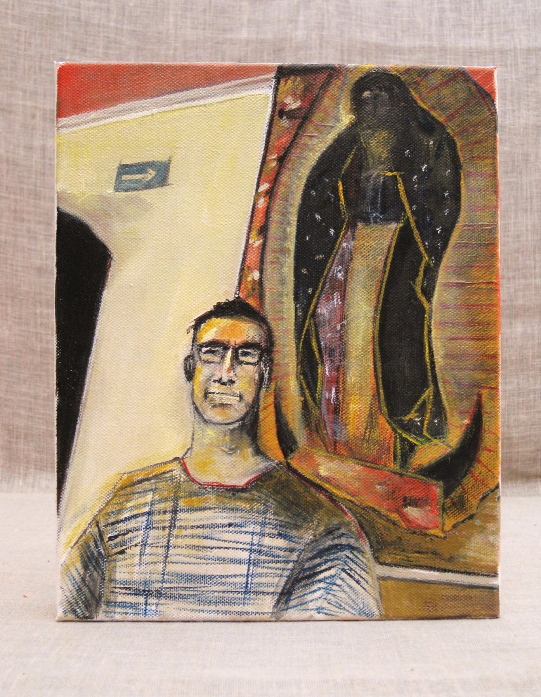 Original Male Portrait Painting Mexican Snapshot Our Lady of Guadeloupe ...