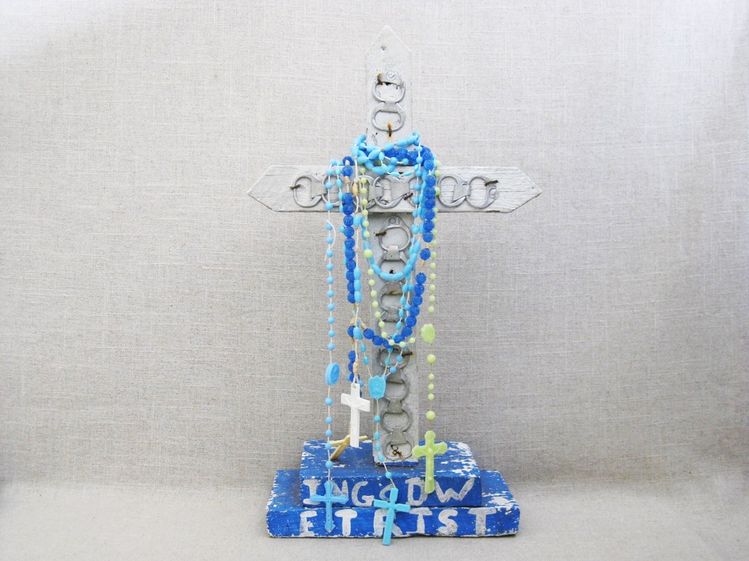 Vintage Standing Cross Folk Art Primitive Crucifix Religious Sculpture ...