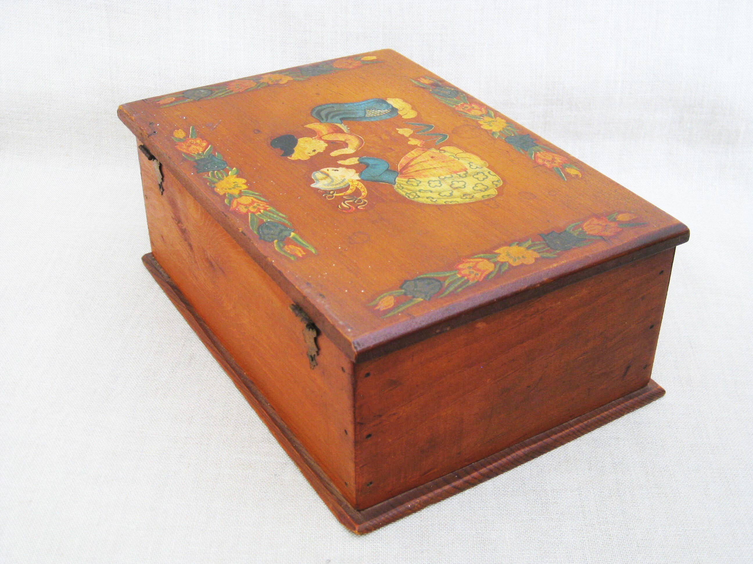Vintage Wooden Box, Folk Art Style, Dutch Couple, Desk Top Storage and ...