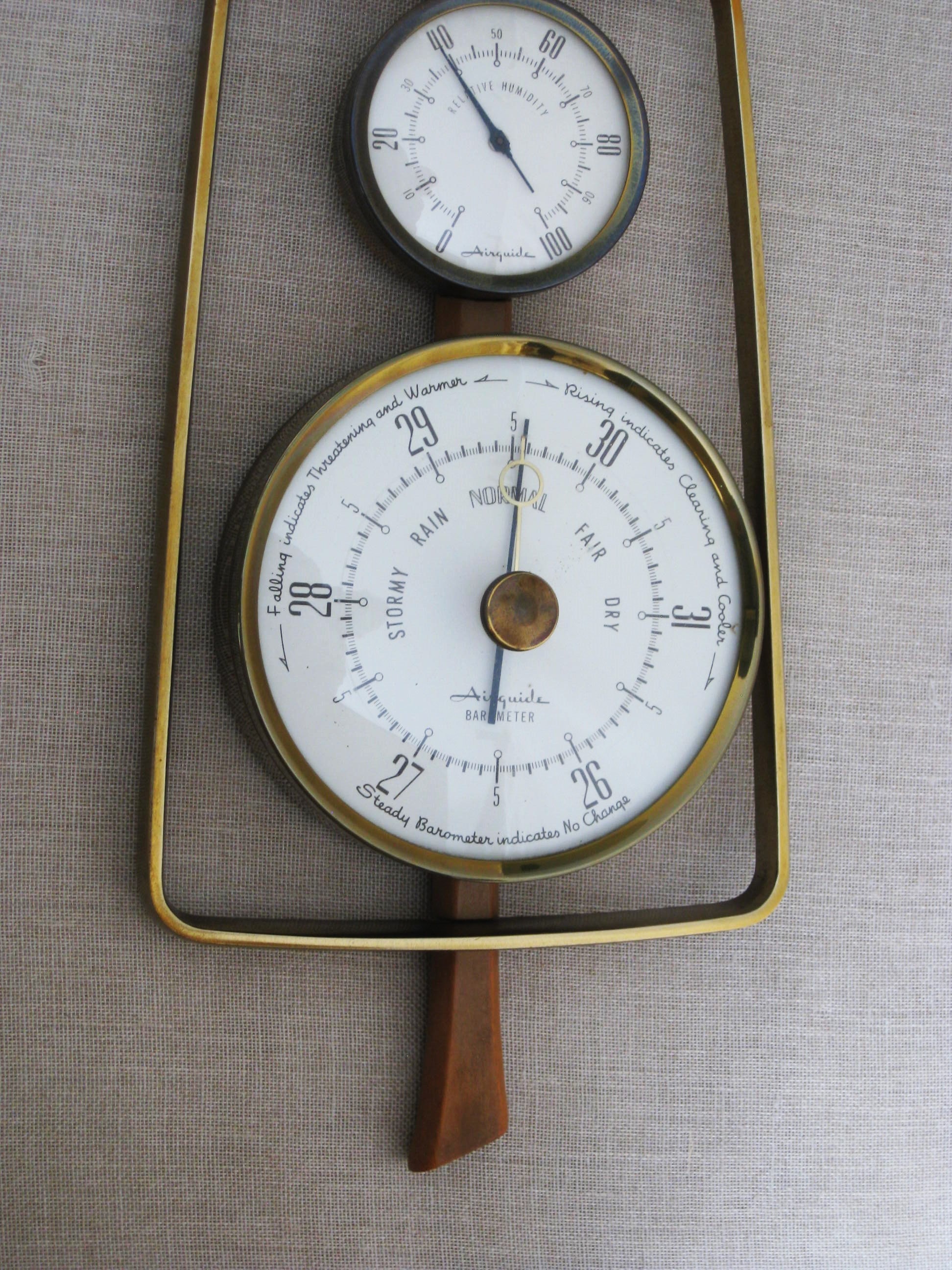 Vintage Mid-Century Barometer, Weather Instrument, Guitar Shape, Wood ...