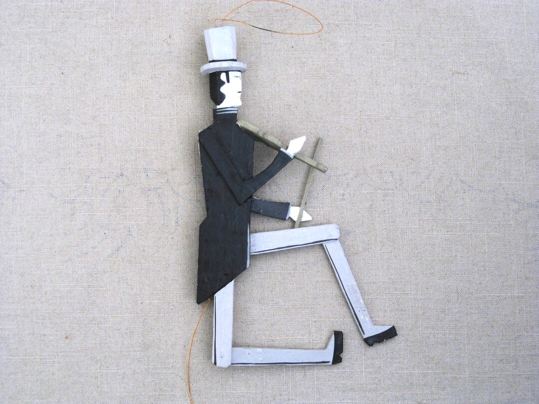 Folk Art Jointed Doll, Male Figure Portrait, Carved Wooden Vintage ...