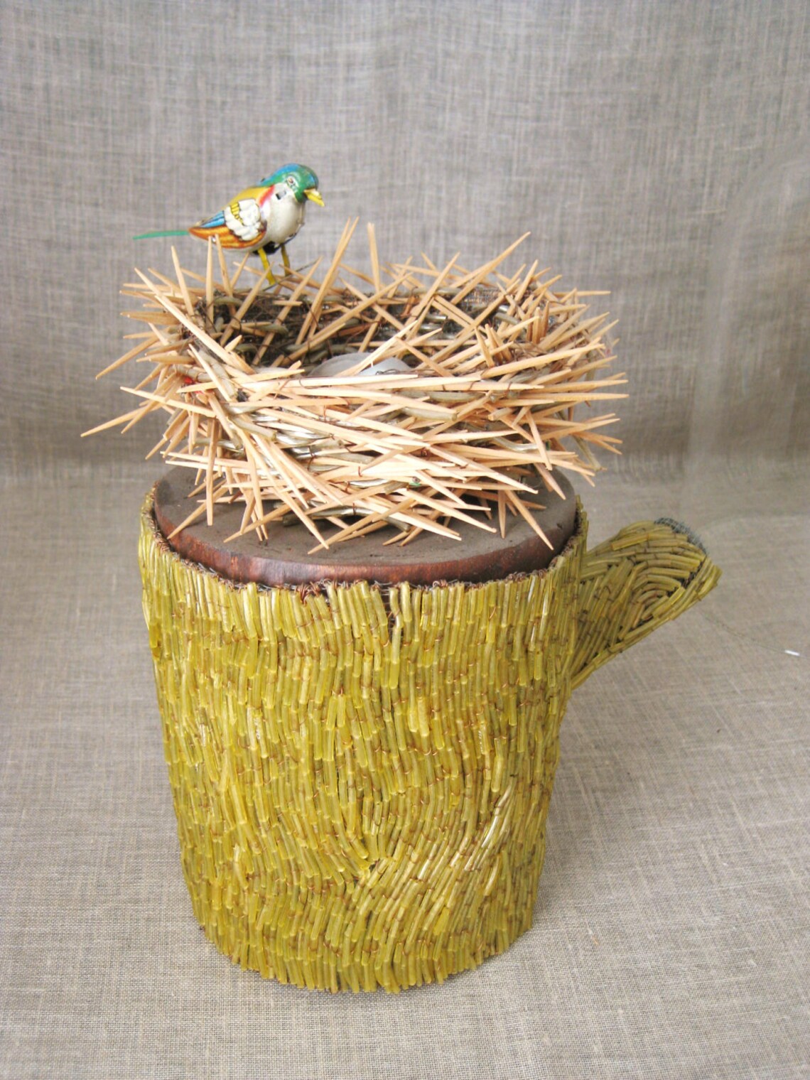 Folk Art Bird Nest Sculpture, Found Object Assemblage, Recycled ...