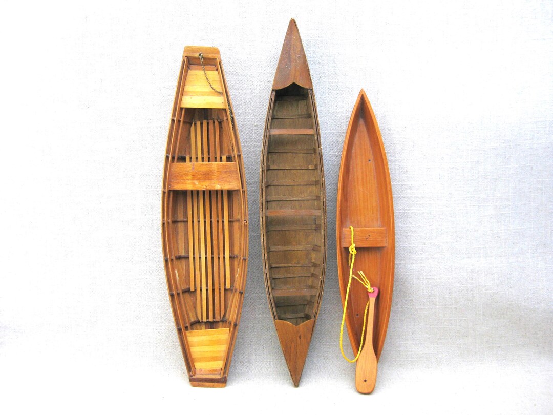 Miniature Canoe, Hand Carved Wooden Boat Sculpture, Tom Elberson ...
