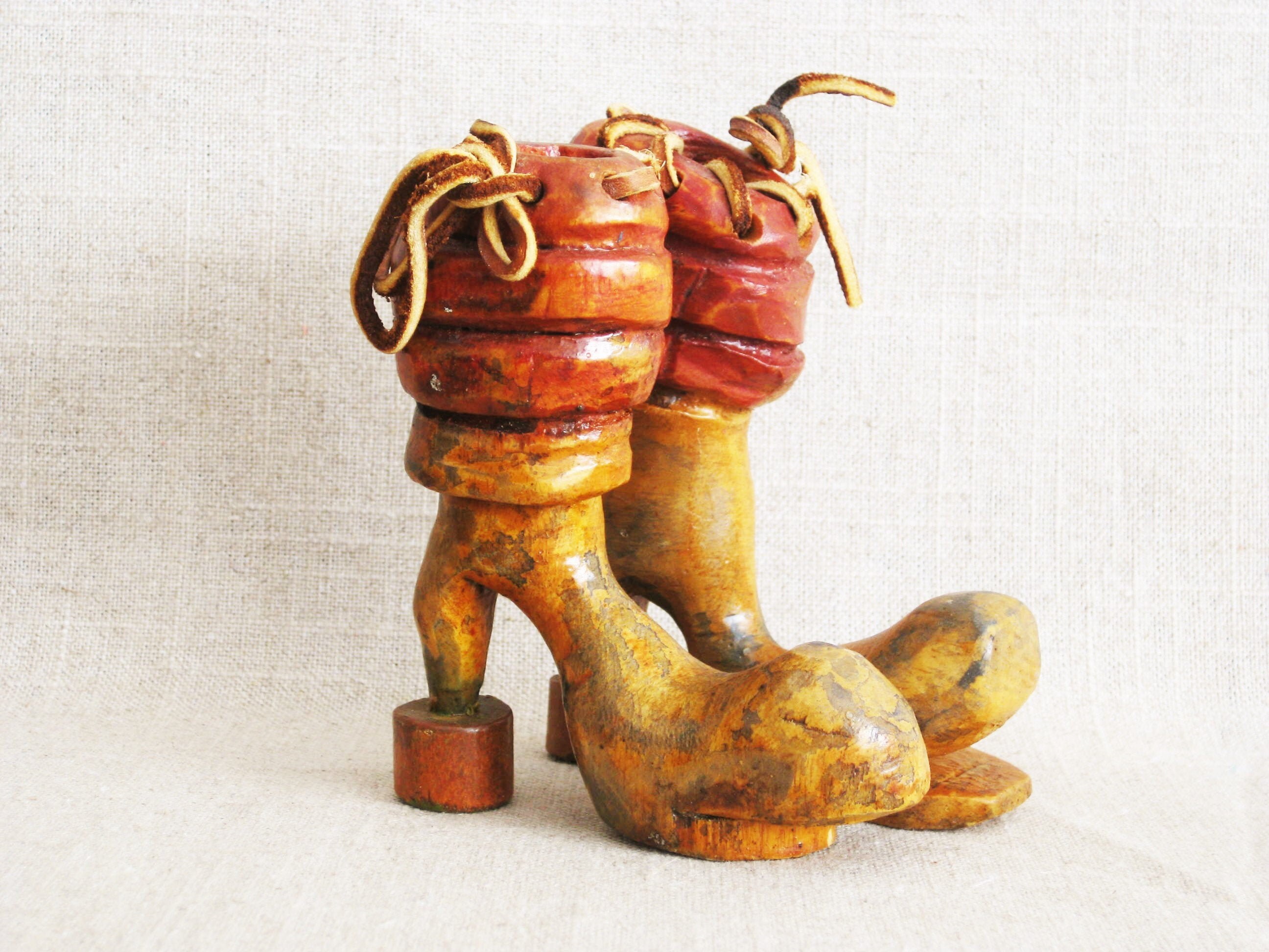 Vintage Miniature Boots, Wooden Shoe, Folk Art Carving, Boot Sculpture ...