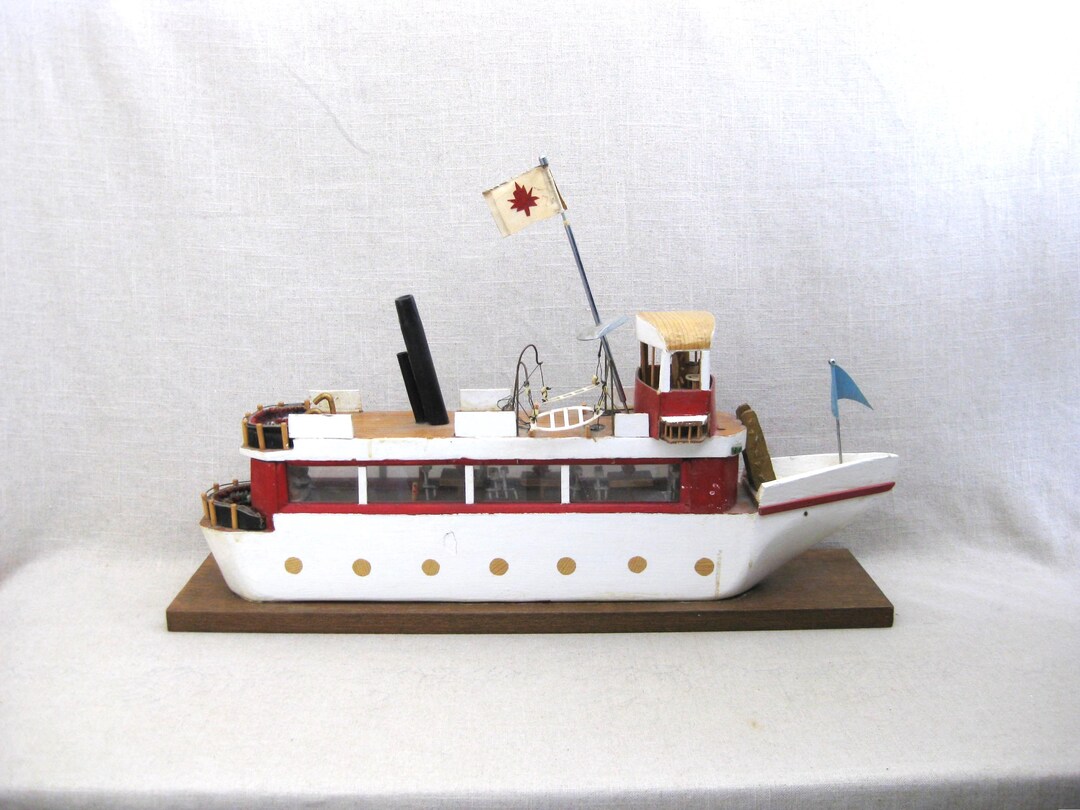 Primitive Folk Art Wooden Ship Sculpture, Canada Handmade Boats ...