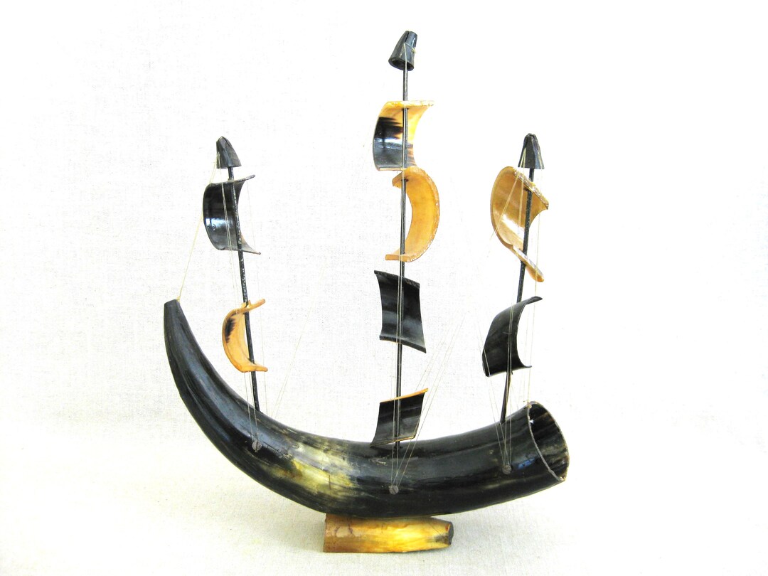 Bull Horn Ship Sculpture Modern Vintage Home Décor Masculine Library ...