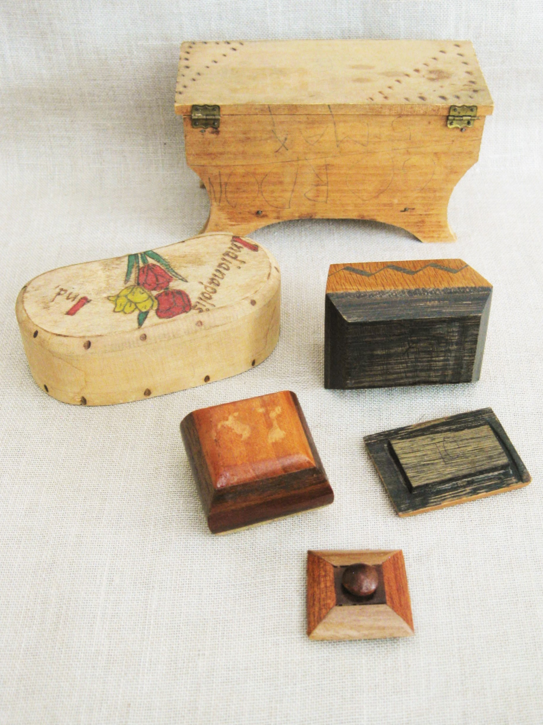 Vintage Wooden Box Folk Art Collection, Desk Top Storage, Studio ...