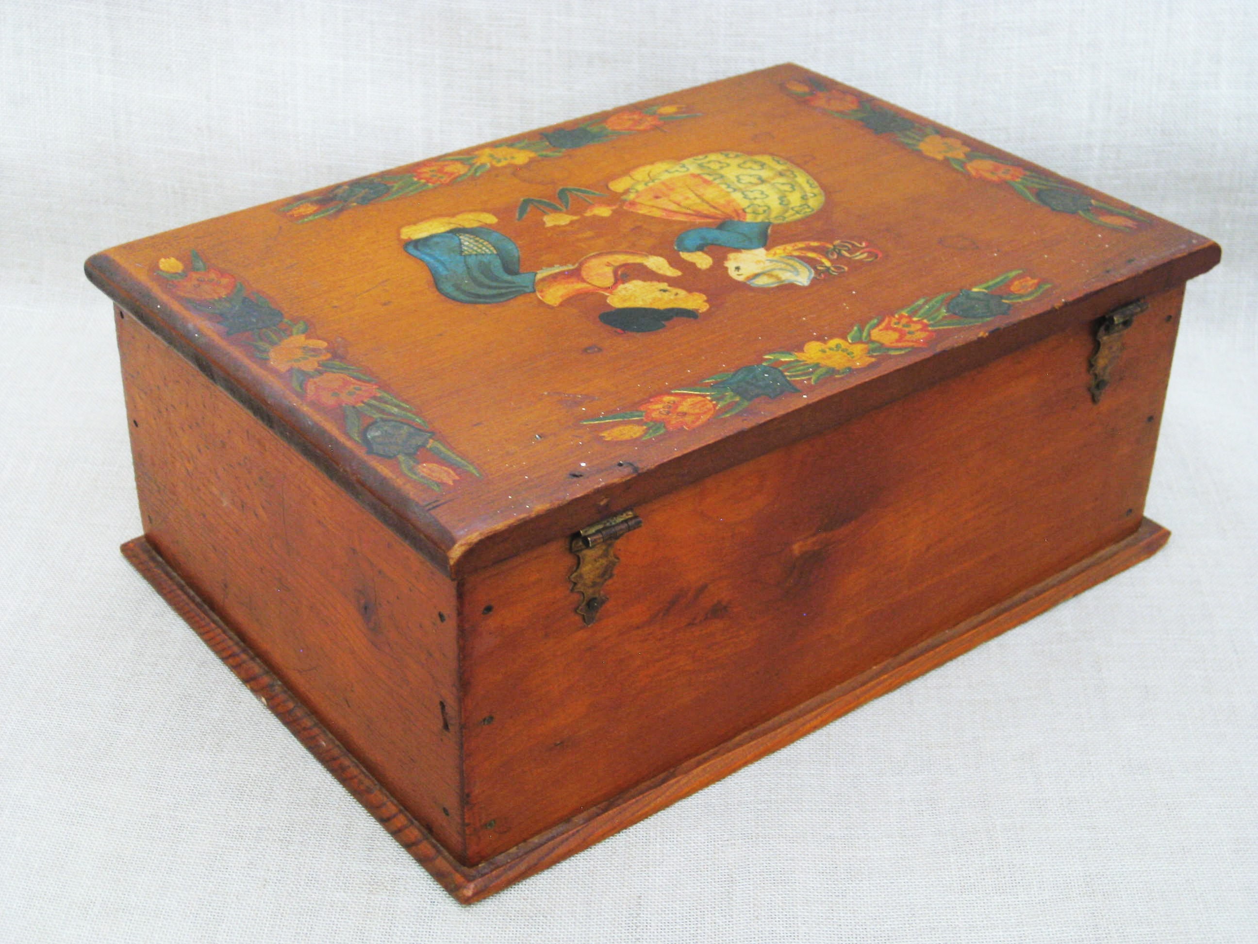 Vintage Wooden Box, Folk Art Style, Dutch Couple, Desk Top Storage and ...