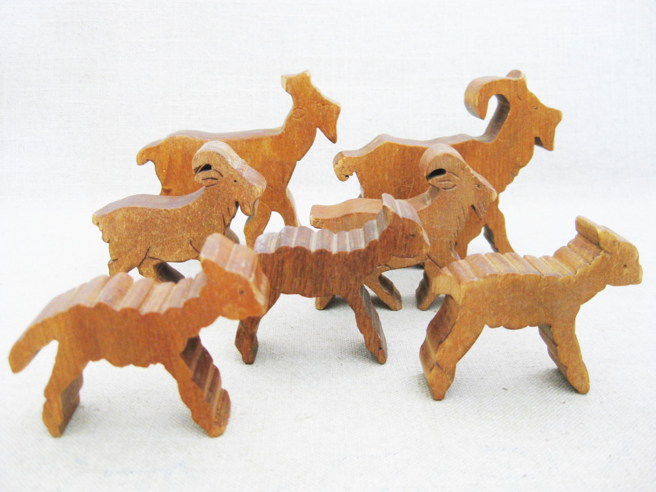 Vintage Goat Toy, Wood Lamb Toy Block Animal, Folk Art Figures