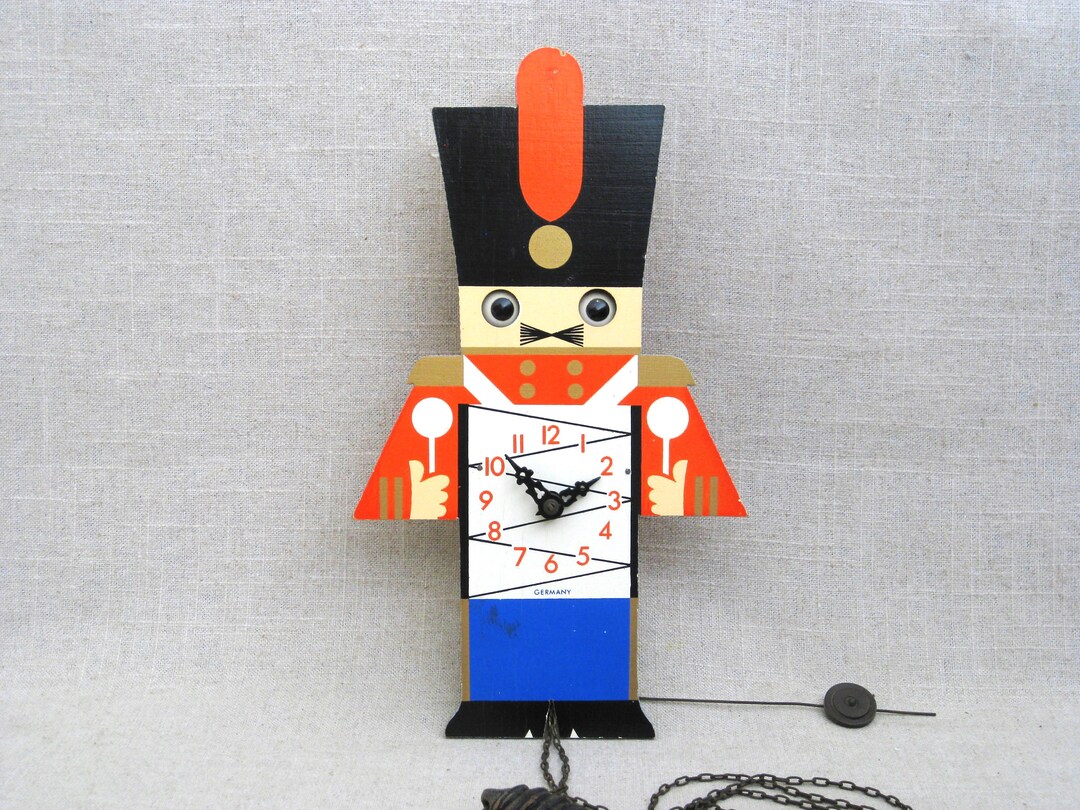 Vintage Toy Soldier Wall Clock With Moving Eyes German Elbeco Modern ...