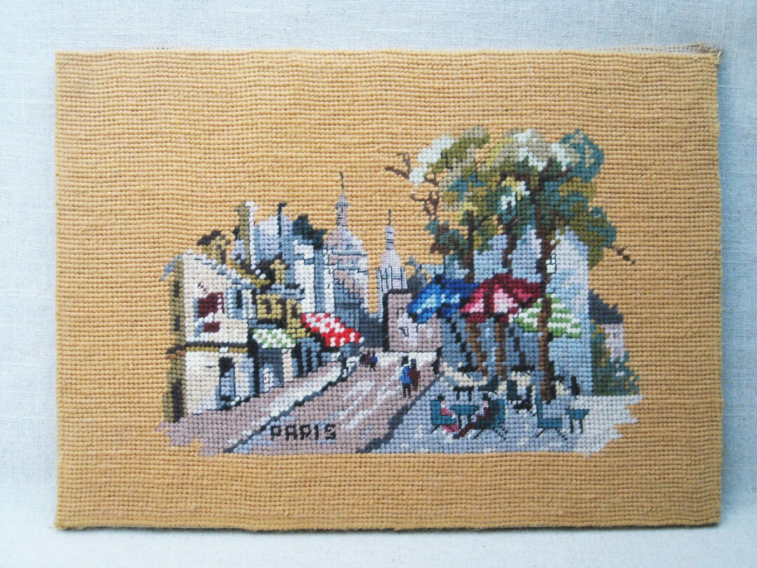European Needlepoint Landscape, Paris Street Scene Embroidery, Vintage ...