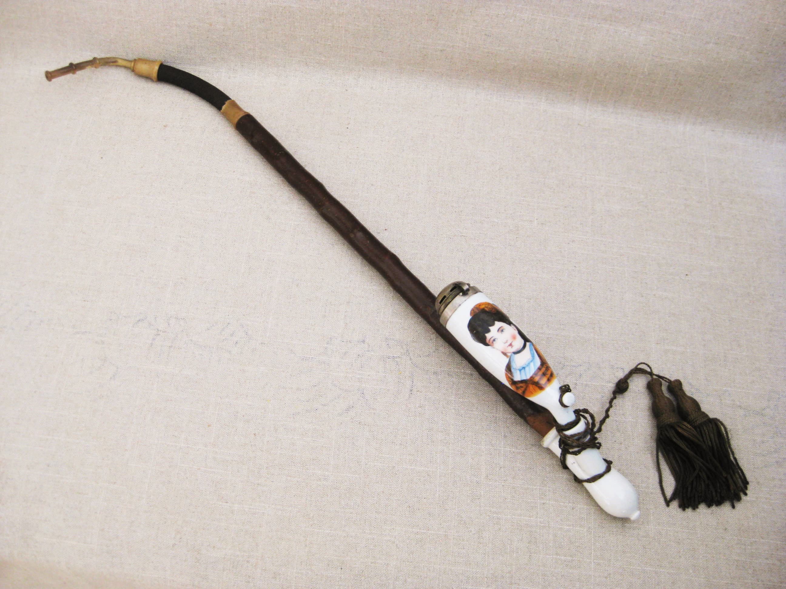 Vintage European Smoking Pipe with Porcelain Bowl and Lid, Female ...