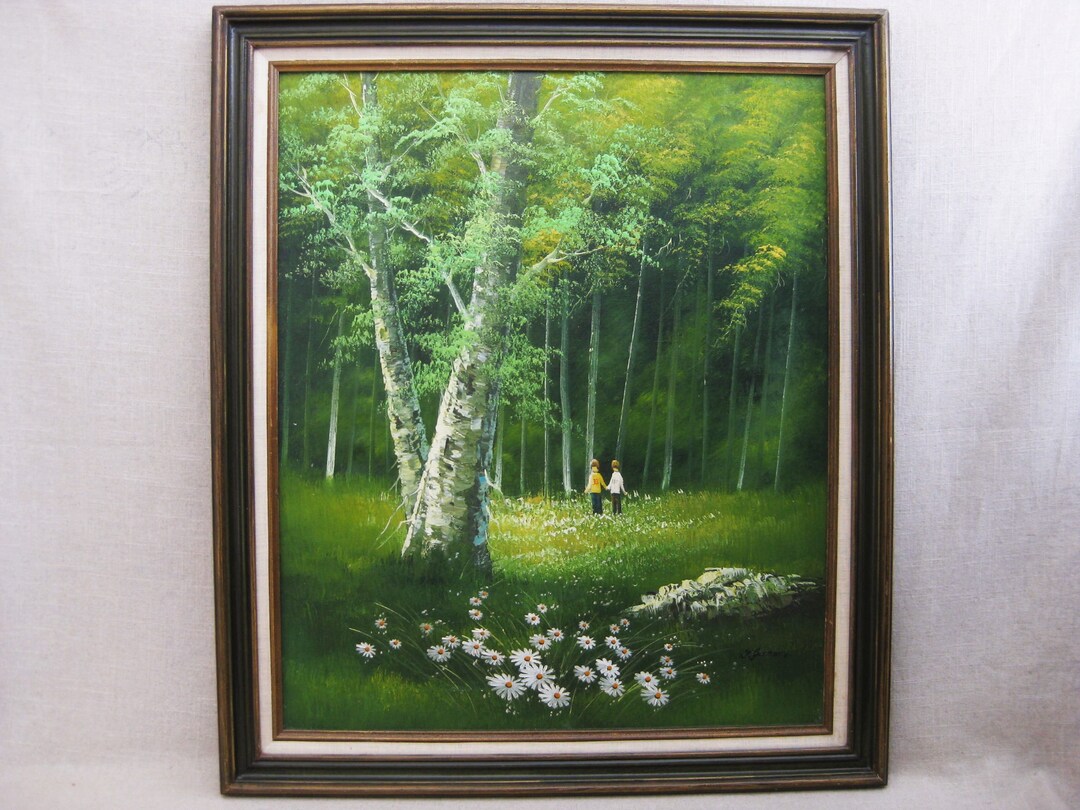 Large Spring Landscape Male Portrait Painting, Vintage Framed Original ...