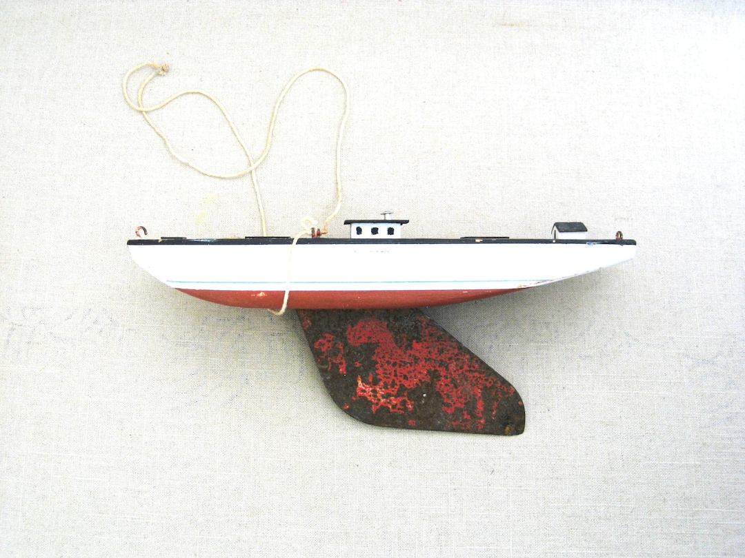 Vintage Pond Yacht Folk Art Wooden Toy Boat Nautical Beach House Home ...