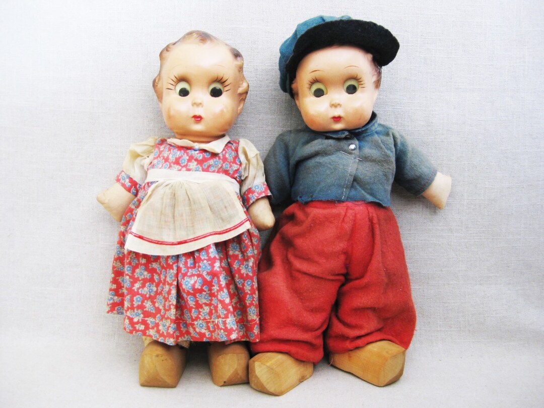 Pair of Vintage Goo Goo Eye Dolls Male and Female Dutch Style Antique ...