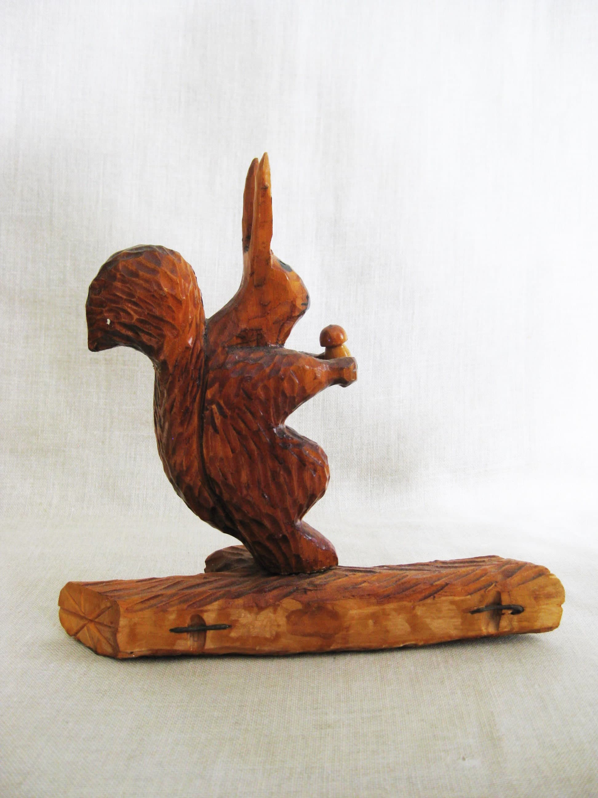 Vintage Folk Art Squirrel Wood Carving, Hand Carved Animals, Rustic ...