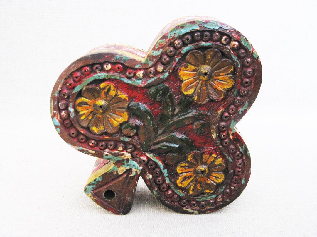 Colorful Wood Clover Shaped Box, Folk Art Hand Painted Vintage Storage ...