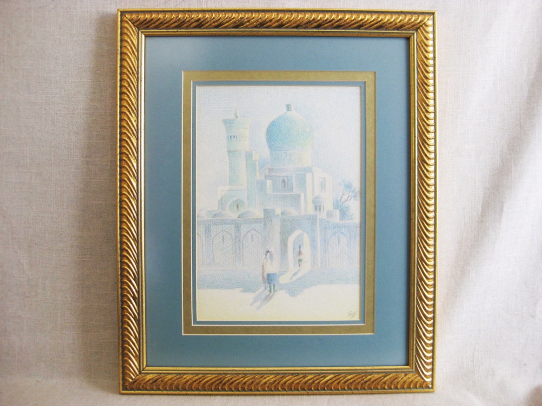 Jewish Landscape Drawing, Original Framed Wall Art Framed Architectural ...