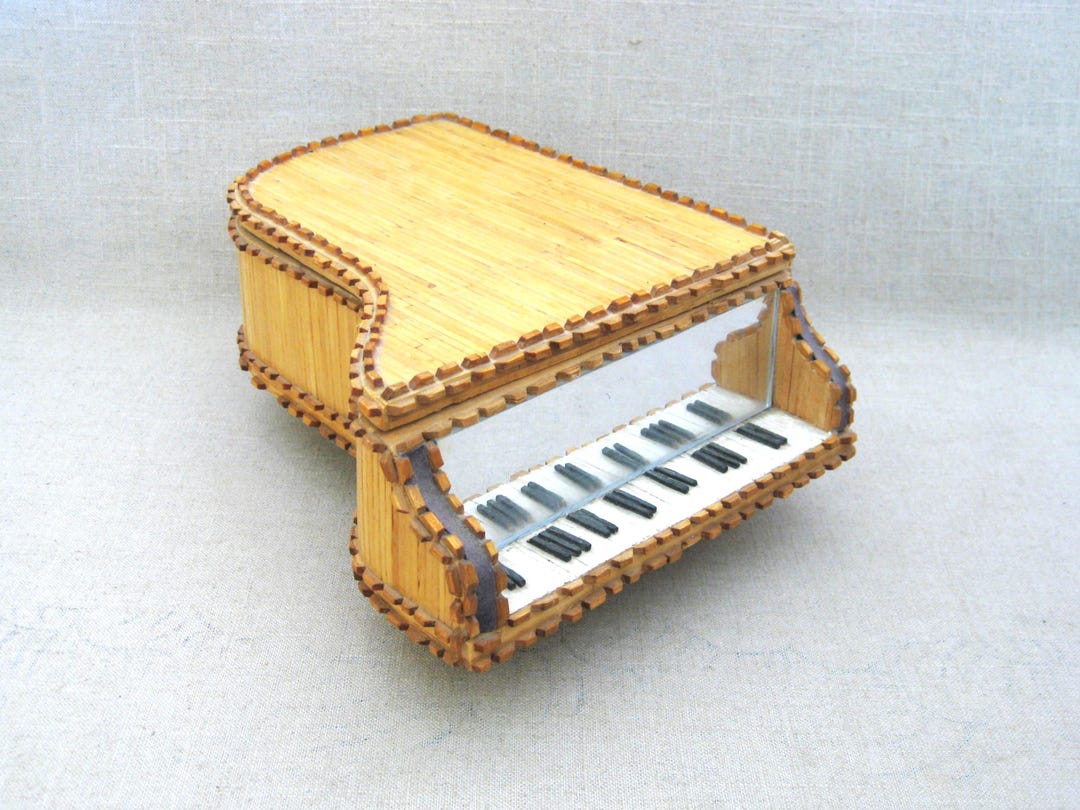 Folk Art Piano Jewelry Box, Matchstick Vanity Dresser Storage, Home ...
