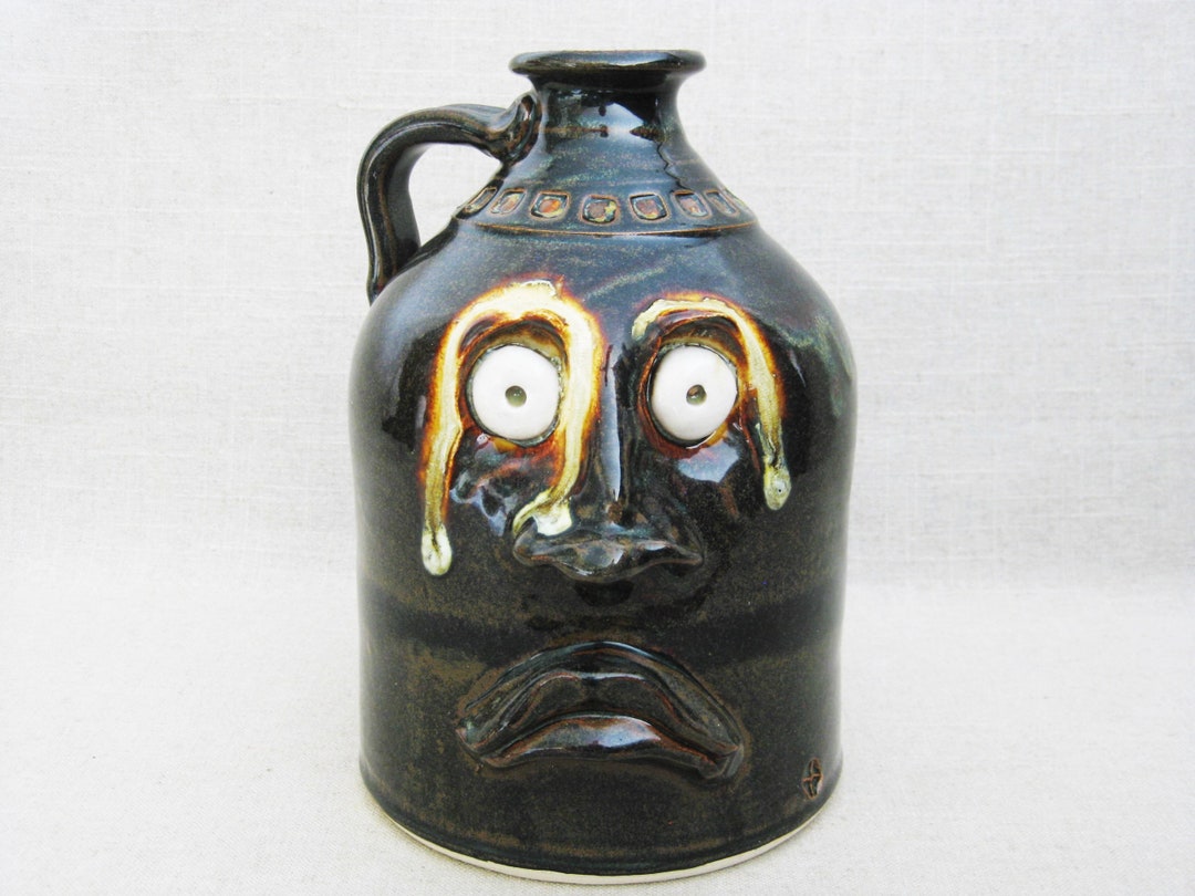 Vintage Face Jug Southern Folk Art Pottery, Ceramic Sculpture Signed ...