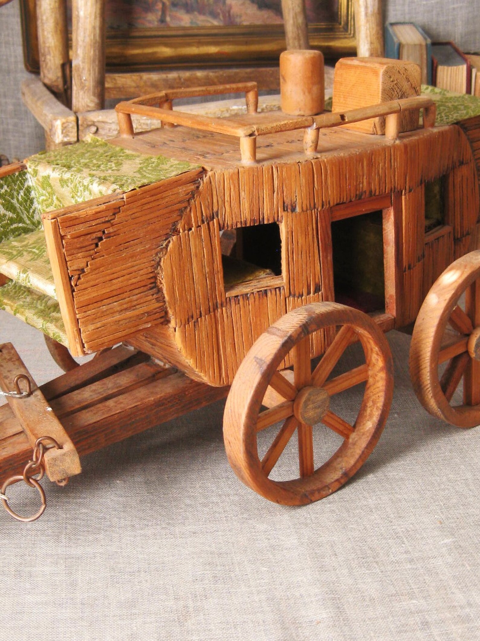 Folk Art Model Stagecoach, Match Stick Tramp Art Transportation ...